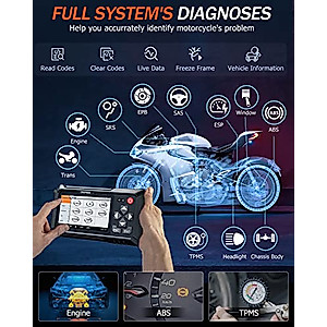 Motorcycle Diagnostic Scan Tool, OBDPROG Moto 100 Full System Scanner for Harley Honda Yamaha Victory Indian Polaris Brp, Engine ABS TPMS Auto Scan Code Reader, Oil Light Reset, 5.0 Touch Screen