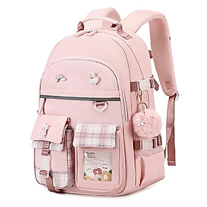 KIDNUO Backpack for Girls, 15.6 Inch Laptop School Bag Kids Kindergarten Elementary College Backpacks Large Bookbags for Teen Girls Women Students Casual Travel Daypacks (Pink L)