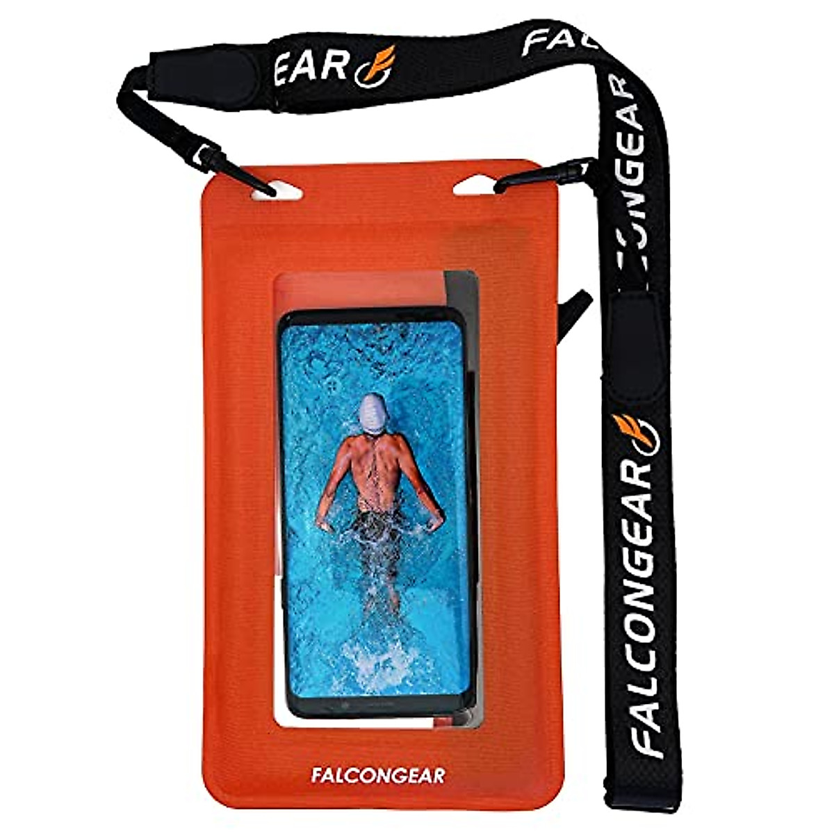 FalconGear Floating Waterproof Phone Pouch Universal Waterproof Phone Case with Zipper & Adjustable Lanyard Cellphone Dry Bag for iPhone 13/12/11 Pro Max XR Galaxy S22/21/20 Ultra (Orange-Red)