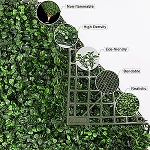 Grass Wall 6 PCS, 20''x20'' Artificial Boxwood Backdrop Panels Topiary Hedge Plant 4 Layers Faux Boxwood Decoration for Garden,Fence,Backyard,Background Wall (6, 20inch x 20 inch)