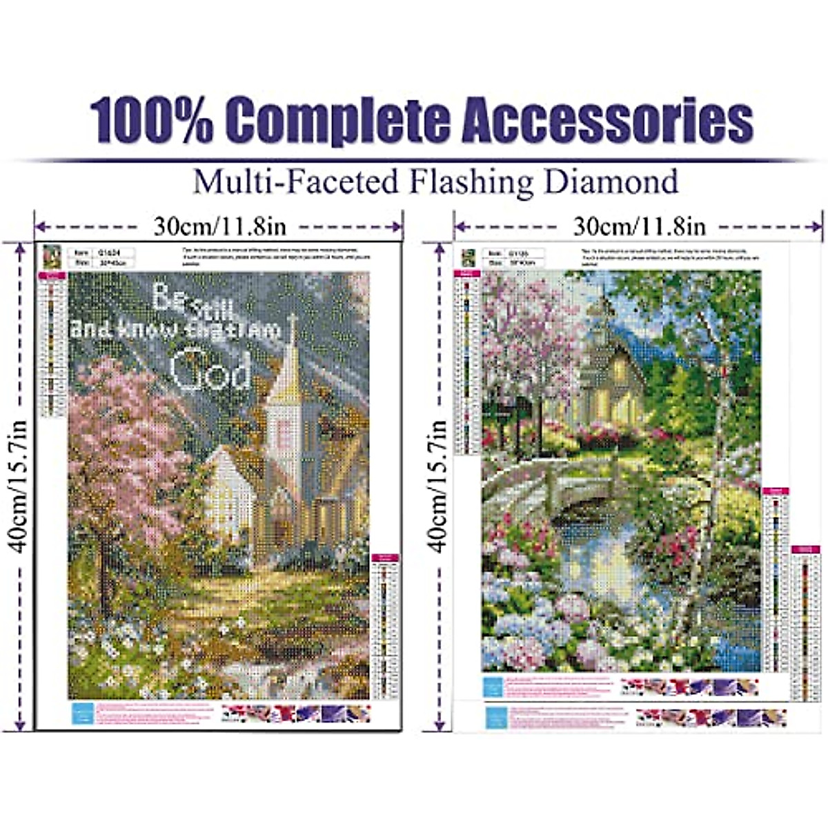 Clendo 2 Pack Jesus Diamond Art Painting Kits for Adults, DIY Be Still God House Full Drill Diamond Painting Art Kits for Beginners, Gem Diamond Dots Painting Kits for Wall Home Decor 11.8X15.7inch