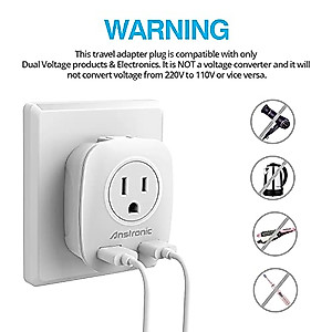 [2-Pack] US to UK Ireland Travel Plug Adapter, Anstronic International Power Adapter with 2 USB, 4 in 1 Power Outlet Adaptor for USA to British England Dubai Irish Scotland Hong Kong(Type G)