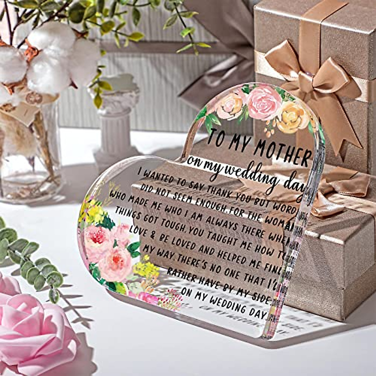 Gifts for Mother of The Bride Mother of The Bride Gifts from Daughter Thank You for Being The Best Mom Acrylic Heart Keepsake Wedding Gift from Daughter Thank You Wedding Gift (Flower)