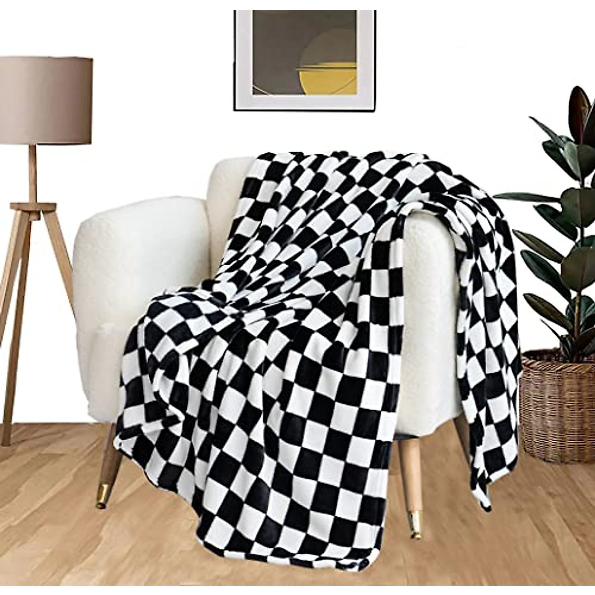 Checkered Flannel Throw Blanket Fluffy Cozy Plaid Fleece Throw Blanket Soft Warm Winter Fuzzy Throws Comfort for Bed Coach Sofa Room 40x60 Lightweight