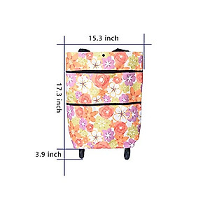Collapsible Trolley Bags,Shopping Trolley Bag Suitable for Shoppers,Students,Women,Men,Parents (Red flower)