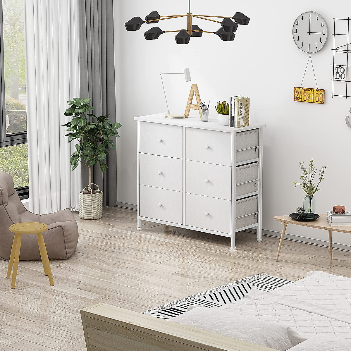 BOLUO White Dresser for Bedroom 6 Drawer Organizers Fabric Storage Chest Tower Wide Dressers Unit for Closet Nursery Hallway Office, Kids and Adult Modern