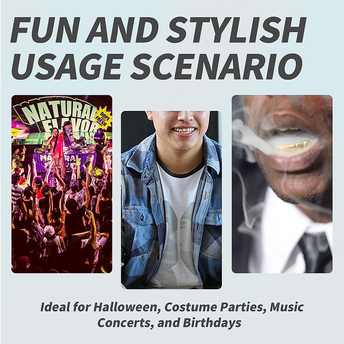 YAFIYGI 4 Pieces Gold Plated Gold Tooth Cap- Hip Hop Teeth Accessories - Plain Single Tooth Cap for Teeth Mouth - Realistic Fake Teeth Grills for Party - Open Face Front Tooth Caps