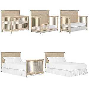 Dream On Me Dover 4-In-1 Convertible Crib In Vintage White Oak, Three Mattress Height Settings, Fixed Stationary Side Rails, Wooden Furniture For Nursery, Bedroom