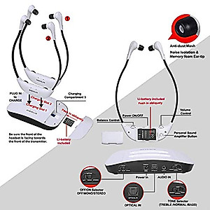 SIMOLIO Dual Wireless Headphones for TV Watching with Spare Battery for Hearing Impaired and Seniors, Tone and Balance Control, Personal Sound Amplifier, 100 ft Work Range, No Audio Delay, SM-824D2