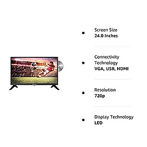 Norcent 24 Inch 720P LED HD Backlight Flat DVD Combo TV, VGA USB HDMI Digital TV Tuner Cable, Build-in DVD Player Dual Channel 3W Speakers Monitor Television (24 inch)
