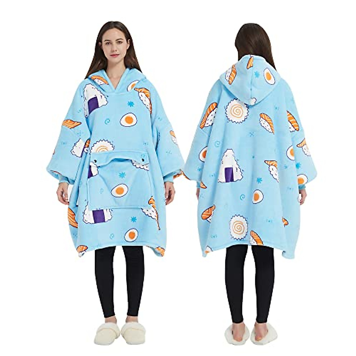 Kjlwb Wearable Blanket Hoodie for Adults, Oversized Sherpa Wearable Blankets Sweatshirt Women Men with Giant Pockets,One Size Fits All