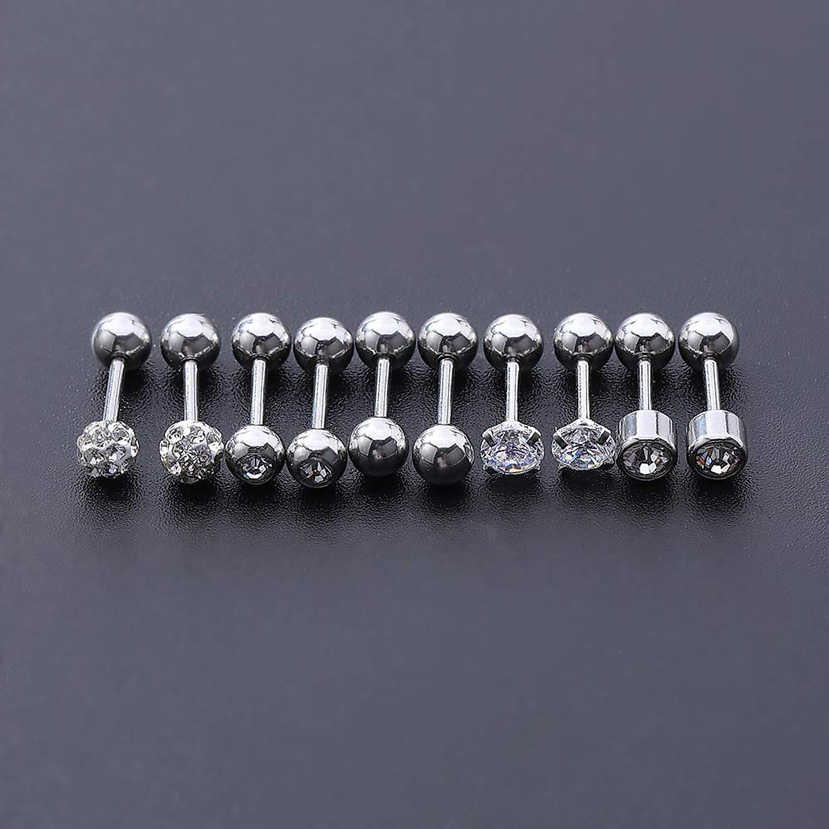 5 Pairs Ball Stud Earrings Stainless Steel 18G Barbell Gartilage Earrings Helix Earrings 4mm CZ Ear Piercing Set (Silver)