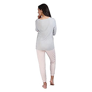 Rae Dunn Womens Pajamas Set–Long Sleeve Hem Top Women’s Pajama with Jogger Pants (X-Large, SNOOZE Light Heather Gray)