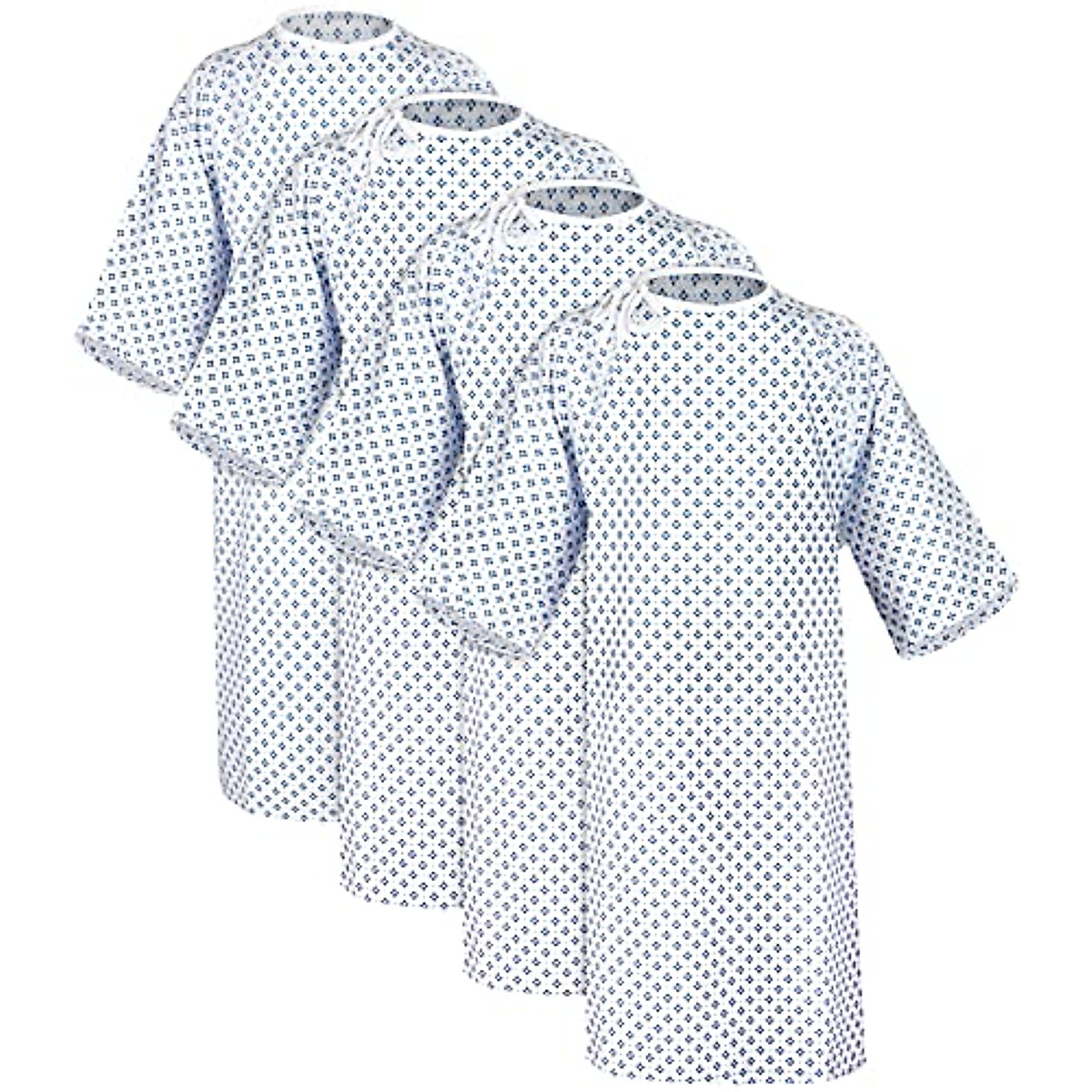 Wrinkle-Free Patient Gown - Fine Cotton Blend - Soft and Comfortable Fabric - Back Front Tie - Fit Easily Up to 2XL Size - Multipurpose Hospital Gown for Men and Women - Reusable and Washable -4 Pack