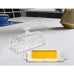 HOME-X Crystal Butter Dish with Lid, Real Crystal Covered Dish, Butter Holder for Serving and Storage, 8"L x 3 ½" W x 4' H, Crystal