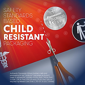 Panasonic CR1620 3.0 Volt Long Lasting Lithium Coin Cell Batteries in Child Resistant, Standards Based Packaging, 4-Battery Pack