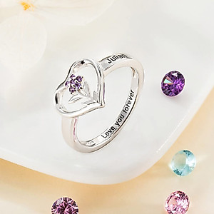 Custom Heart Mother Rings 925 Sterling Silver Personalized 1-8 Names and Birthstones Rings For Women Engraved Garden Flower Ring Family Love Jewelry Birthday Gifts For Mom Grandmother Mama Wife