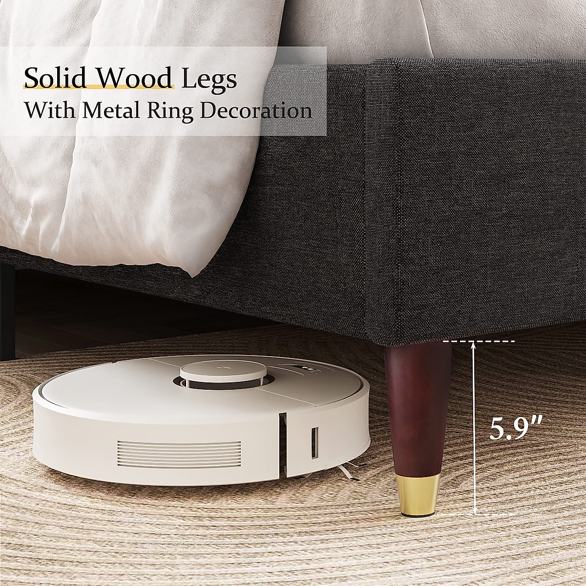 Jocisland King Size Bed Frame Upholstered Bed Frame King Platform Bed with Wingback Headboard/No Box Spring Needed/Easy Assembly/Dark Grey