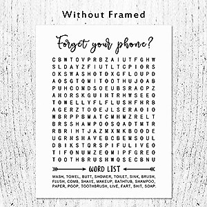 Bathroom Word Search, Forget Your Phone, Word Search Puzzle, Bathroom Wall Art, Bathroom Sign, 8x10 Inch Unframed