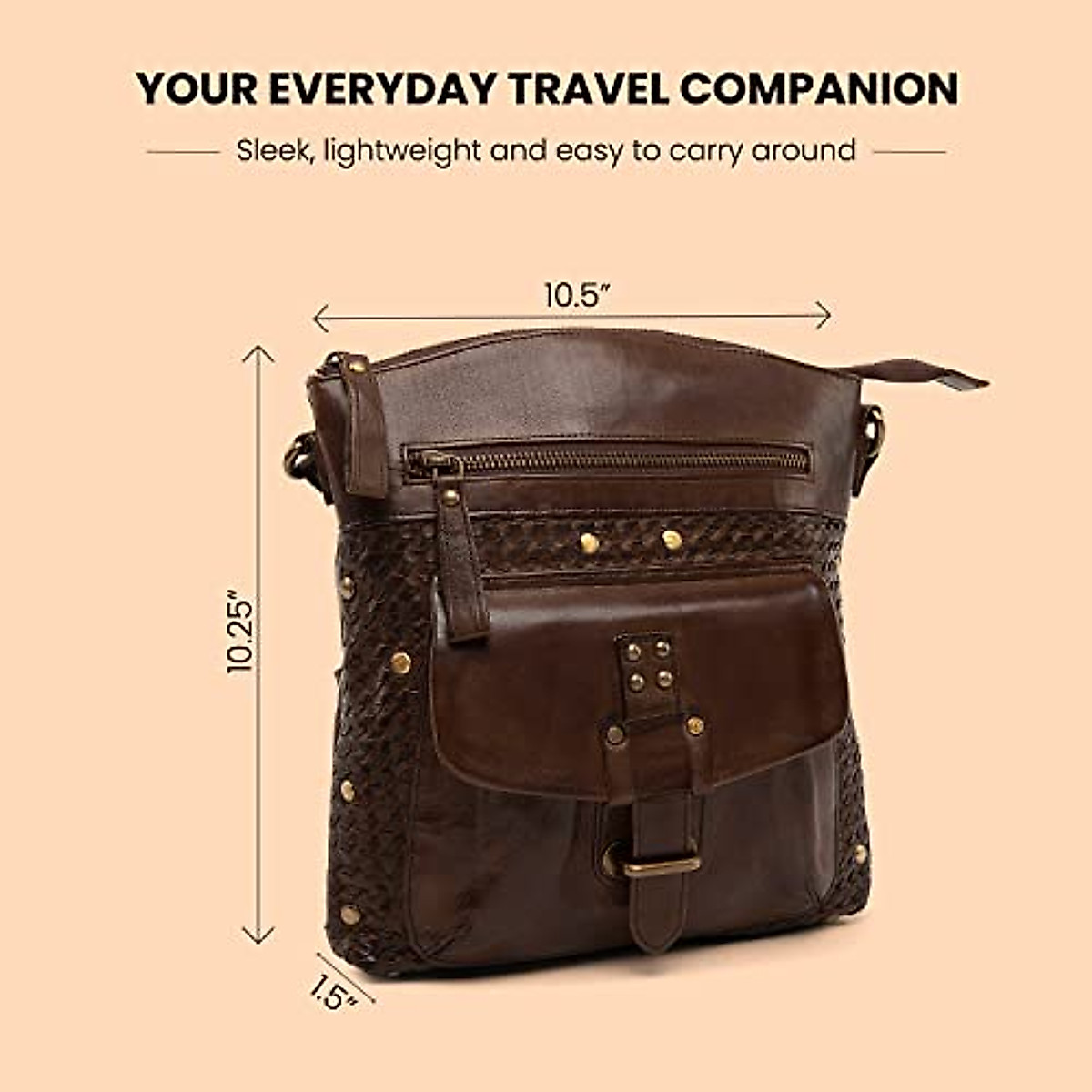 Sling Bags for Women Genuine-Leather - Vintage Multi Pocket Crossbody Purse (Chestnut)