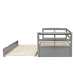 SOFTSEA Twin Daybed with Foldable Shelves, Wood Day Bed Frame with Trundle (Gray)