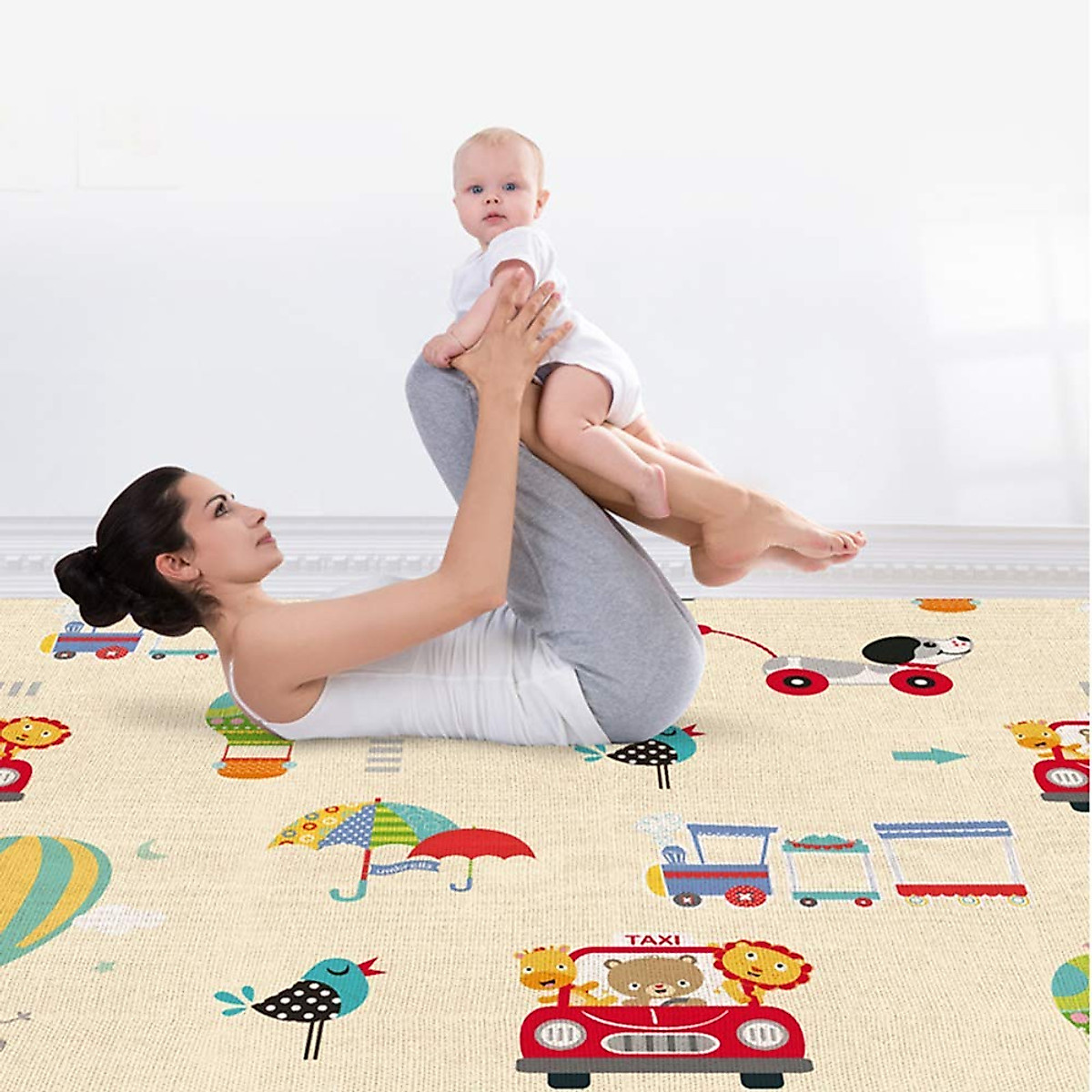 Baby Folding Mat,Large Tummy Time Folding Baby Crawling Mat Outdoor or Indoor Use, Waterproof Portable Double Sides Crawling Mats Cute Cartoon,Non Toxic for Kids Toddler Rug (70 x 59 x 0.2 inches)