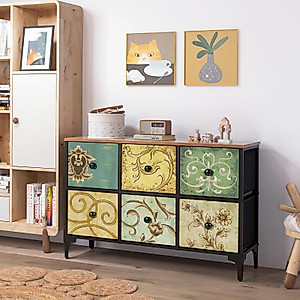 Nasonet Dresser TV Stand for Bedroom, Wide Dresser with 6 Drawers, Console Table Chest of Drawers Fabric Dressers for Kids, Living Room, Closet, Entryway,Sturdy Steel Frame and Wooden Top