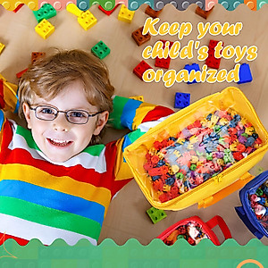 Locmeo 3 Packs Toy Storage Bags with Zipper and Clear PVC Window, Reusable Oxford Fabric Organizing Bags, Toy Bags for Kids Toys Building Blocks and Board Games Storage(Red Yellow Blue)