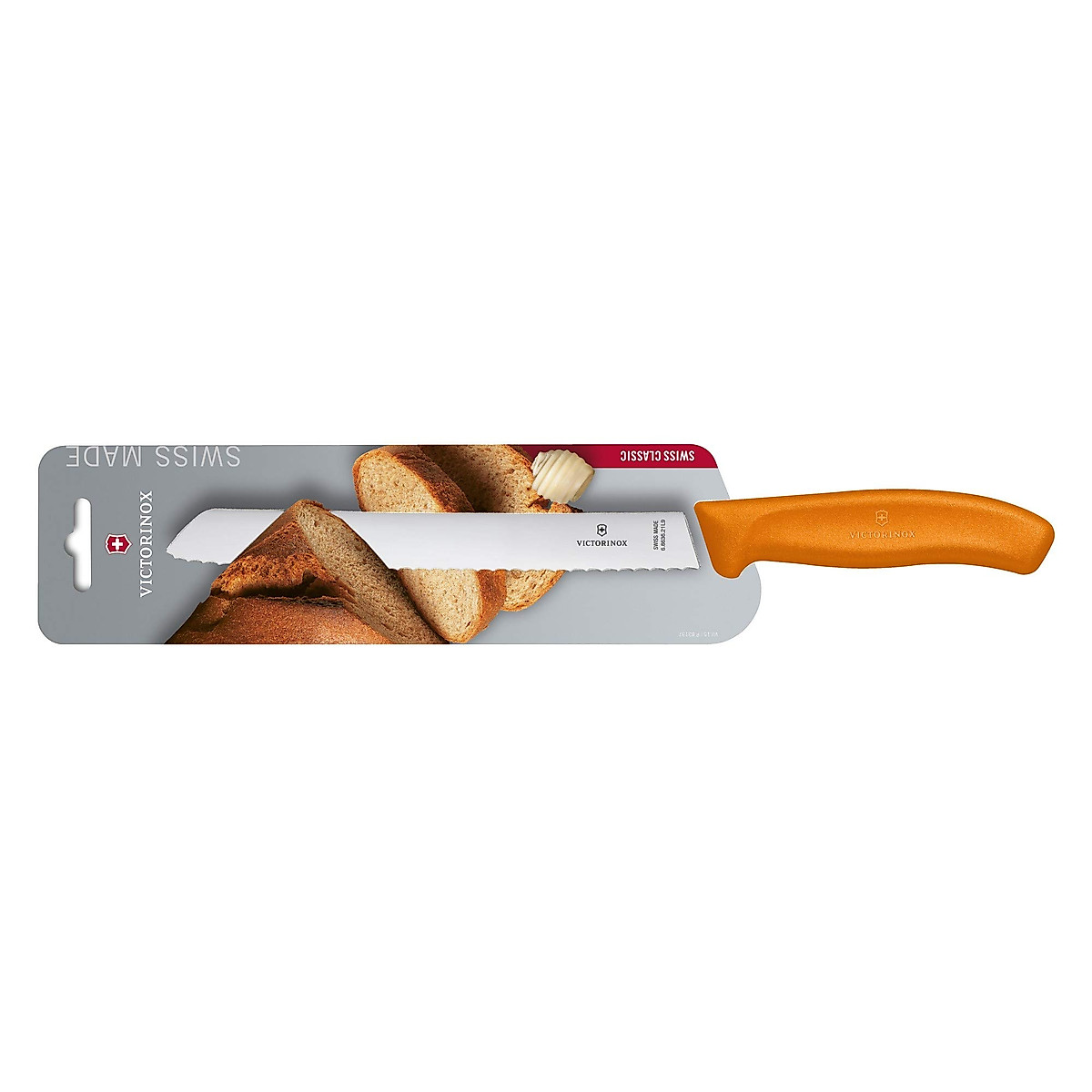 Victorinox 6.8636.21L9B Swiss Classic Bread Knife For Cutting Loaves Of Bread And Rolls Serrated Blade in Orange, 8.3 inches