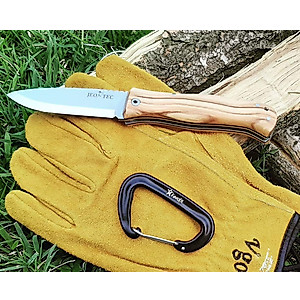 JEO-TEC Nº17 Bushcraft Survival Camping Hunting Fishing Outdoor Folding Knife, Stainless Steel Sandvik 14C28N, Genuine Leather Sheath, Handmade