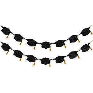 Graduation Decorations Class of 2024 Glitter Pre-Strung Congrats Grad Graduation with Tassel Party Congratulations Banner Decor College High School Graduation Party Favors Black