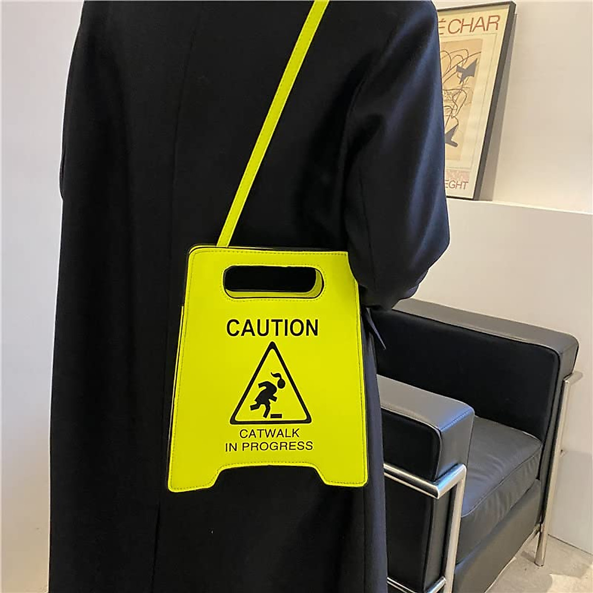 Novelty Shoulder Bag,Fashion Caution Tote Handbags Novelty Stop Sign Purse,Caution Shoulder Bag for Women Girls (Yellow)
