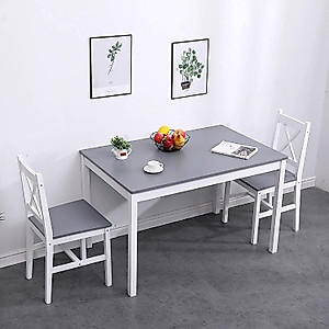 SogesPower 4-Person Dining Table Set 5 Pieces, Wood Kitchen Table Set with 4 Chairs for Kitchen Dining Room Restaurant, Grey and White