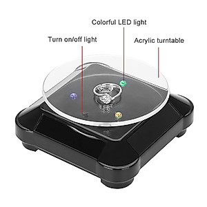 Solar Showcase 360 Degrees Display Stand, Rotating Turntable with LED Light for Watch Phone Jewelry Display Stand(Black)