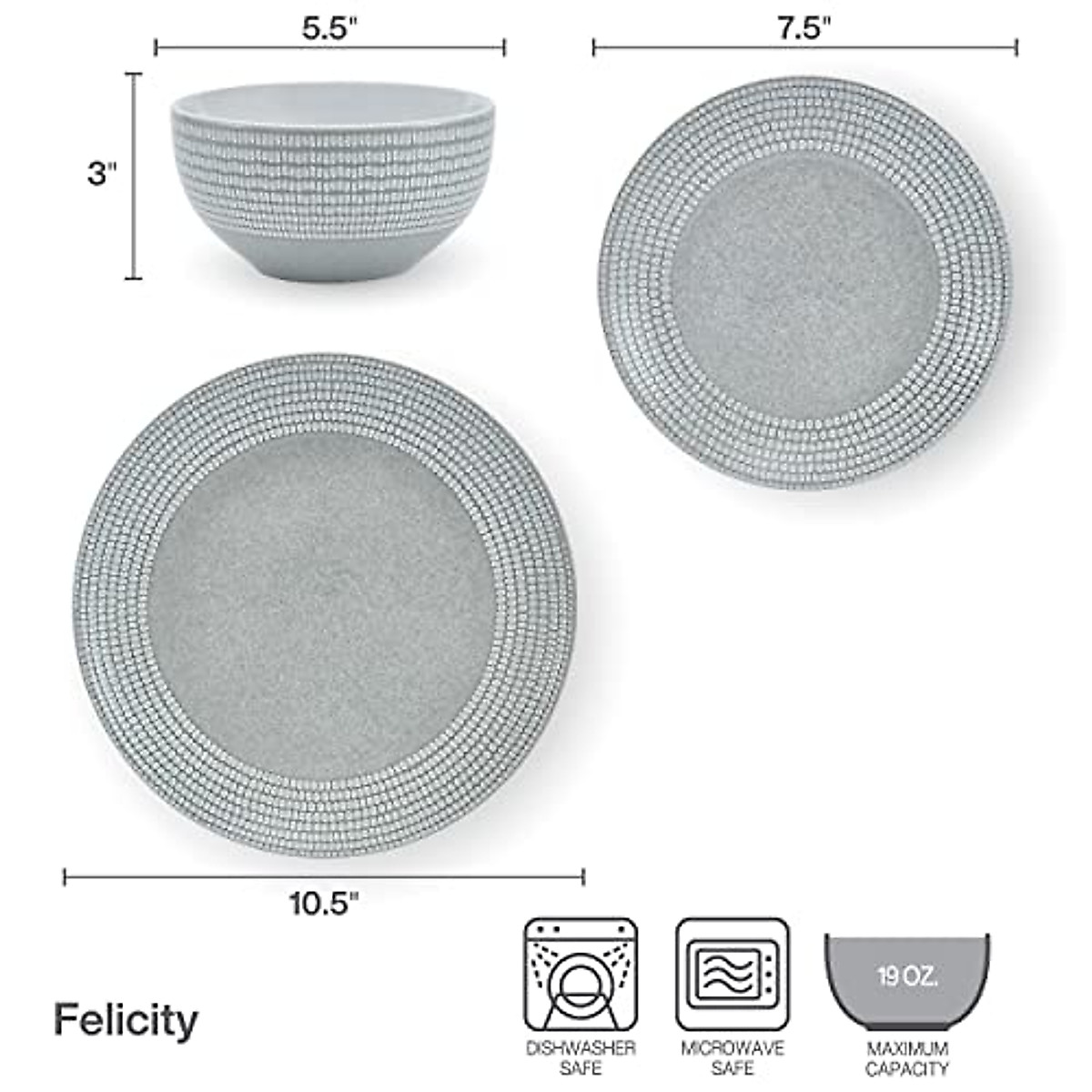 Pfaltzgraff Felicity 12 Piece Dinnerware Set, Service for 4,Gray