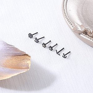 ZS 20G Corkscrew Nose Rings Surgical Steel L-Shaped Nose Studs Bat Skull Nose Bone Stud Nose Piercing Jewelry for Women (18pcs Black)