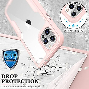 FUNMIKO iPhone 13 Pro Max Case with Screen Protector,Mili-Grade Heavy Duty Protection Pass 21ft. Drop Tested Slim-fit Clear Cover Protective Phone Case for Apple iPhone 13 Pro Max 6.7" Light Pink