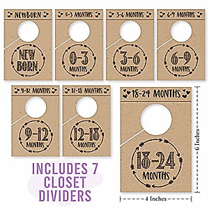 7 Rustic Baby Nursery Closet Organizer Dividers For Girls or Boys Clothing, Age Size Hanger Organization For Kid, Toddler, Infant, Newborn Clothes Must Have, Shower Registry Gift Supplies, 0-24 Months
