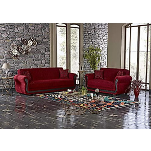 Beyan Signature Empire Furniture USA Park Ave Collection Convertible Sofa Bed with Storage Space and Includes 2 Pillows, Red