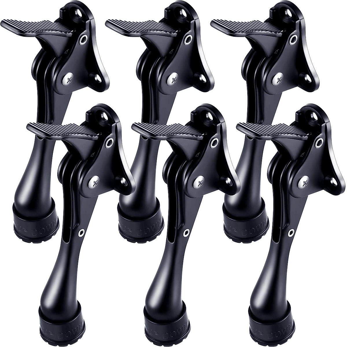 6 Pieces Heavy Duty Door Stops for Bottom of Door 6 Inch Kickdown Door Stops Black Metal Doorstop with Adjustable Rubber Tips Spring Door Stop Kick Door Stop Replacements