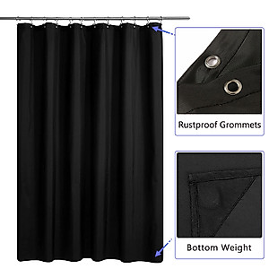 LLSCL Fabric Shower Curtain Liner, Waterproof Hotel Quality, Bathroom Curtains Rust Resistant Grommets, 72 x 72 Machine Washable (Black)