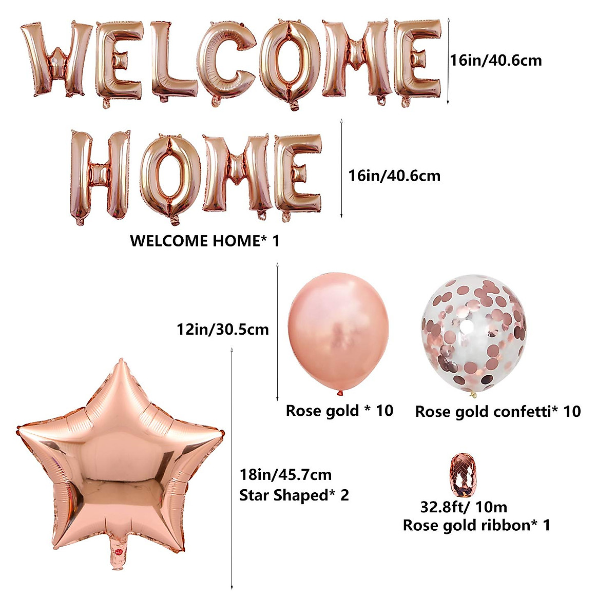 JumDaQQ Welcome Home Letter Balloon Banner with Star Sequin Balloons for Home Family Party Decorations(24 Pack) (Gold rose)