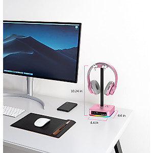 KAFRI RGB Headphone Stand with USB Charger Desk Gaming Headset Holder Hanger Rack with 3 USB Charging Port and 2 Outlet - Suitable for Gamer Desktop Table Game Earphone Accessories Girlfriend Gift