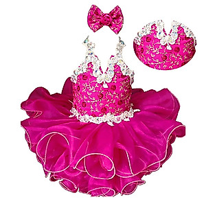 Jenniferwu G040N Infant Toddler Baby Newborn Little Girl's Pageant Party Birthday Dress Fuchsia Size 3-6M