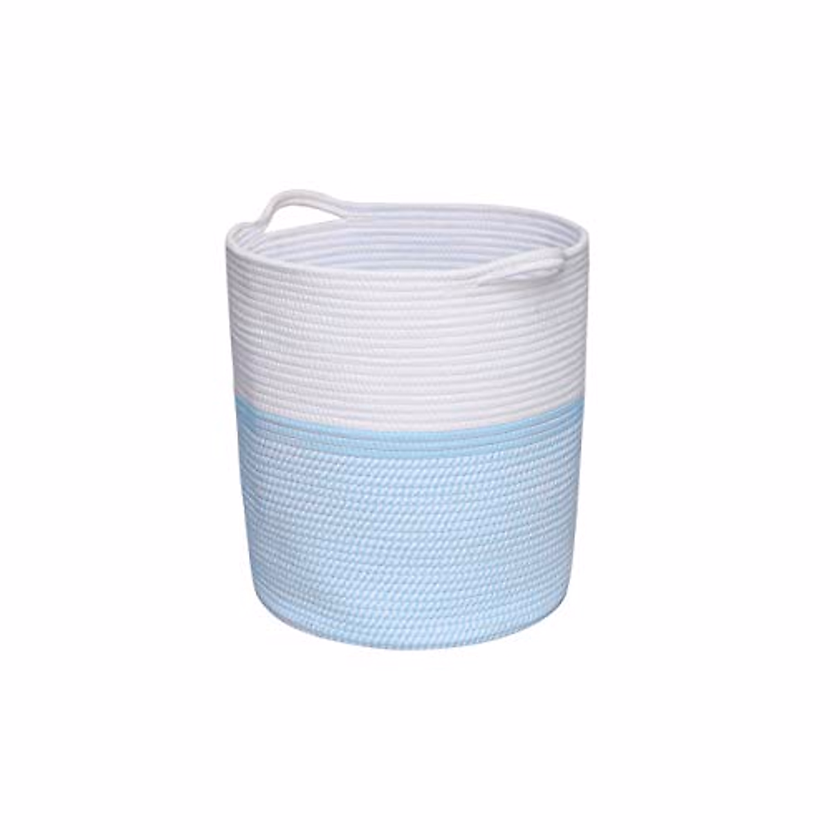 M Size Blue White Laundry Basket with Handles Toy Basket Clothes Hamper Home Decor Basket Towel Storage Woven Blanket Basket Cotton Rope Decorative Blanket Basket,Environmental Protection Material