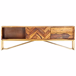 Mid-Century Modern TV Stand 2 Drawers Media Storage Cabinet Shelves Large Lowboard Sideboard Vintage Retro Console Unit Metal Legs Industrial Style Solid Wood, Multi