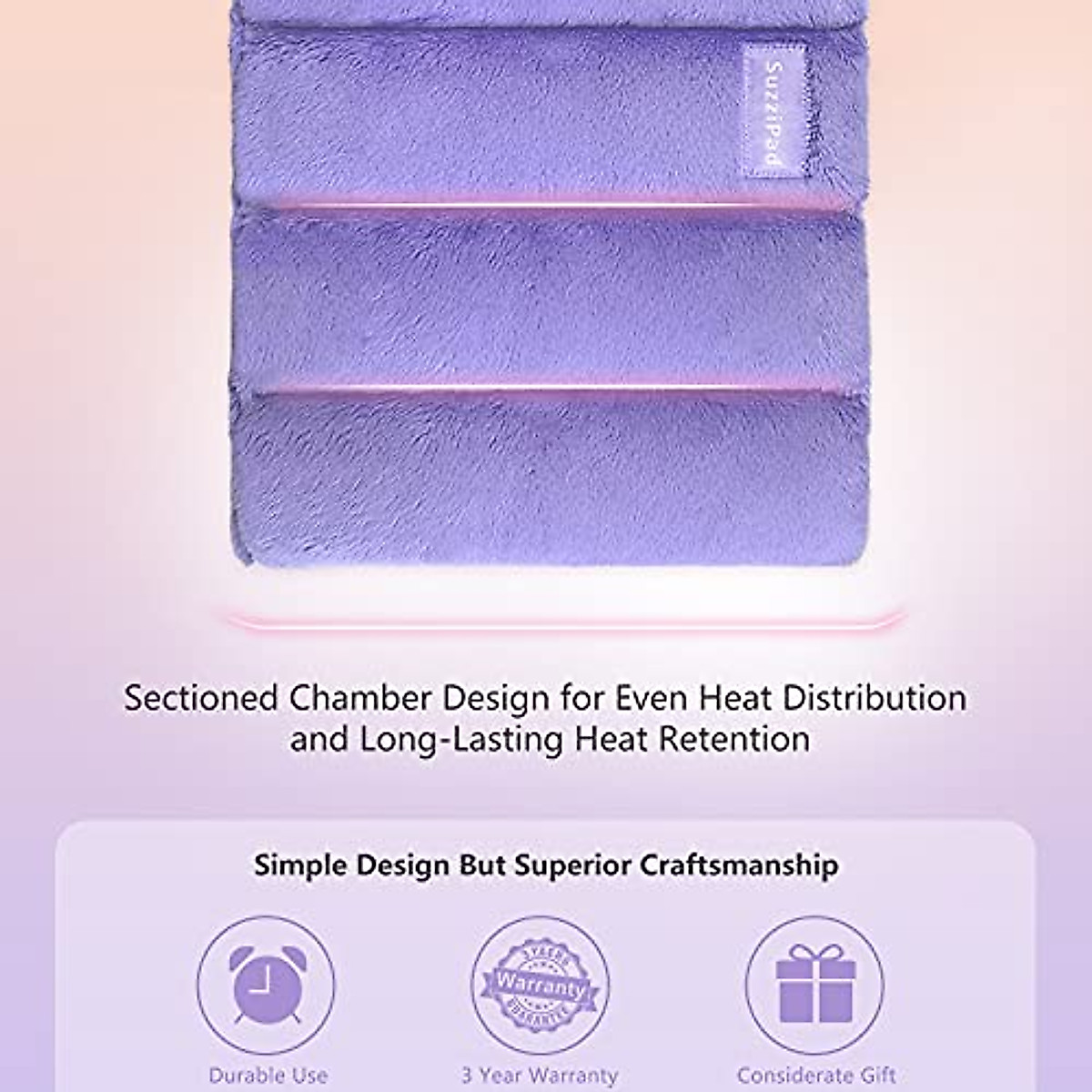 SuzziPad Heating pad Microwavable, 8 x 12" Reusable Heat Pads for Pain Relief, Moist Heating Pads for Cramps, Muscle Ache, Joints, Back Pain, Neck, Shoulder, Warmer Heat Pack (Purple)