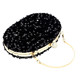 IAMUHI Sequins Evening Handbags and Purses for Women,Ladies Small Oval Top Handle Clutch Crossbody Bag with Chain,Black