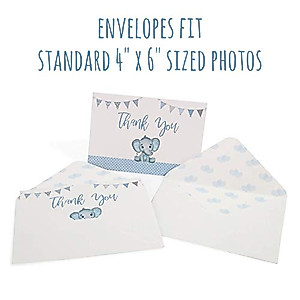 VNS Creations 50 Baby Shower Thank You Cards - Boy Baby Shower Thank You Cards- Baby Shower Cards - Elephant Baby Shower Thank You Cards - Baby Boy Shower Card with Envelopes & Stickers (Blue)