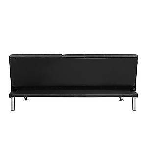 FULife Futon Sofa Convertible Sleeper Couch Bed Daybed Loveseat, Folding Recliner with 2 Cup Holders, Metal Legs, Removable Soft Pillow-Top Armrest for Living Room Small Place, Black PU Leather 66.1"w